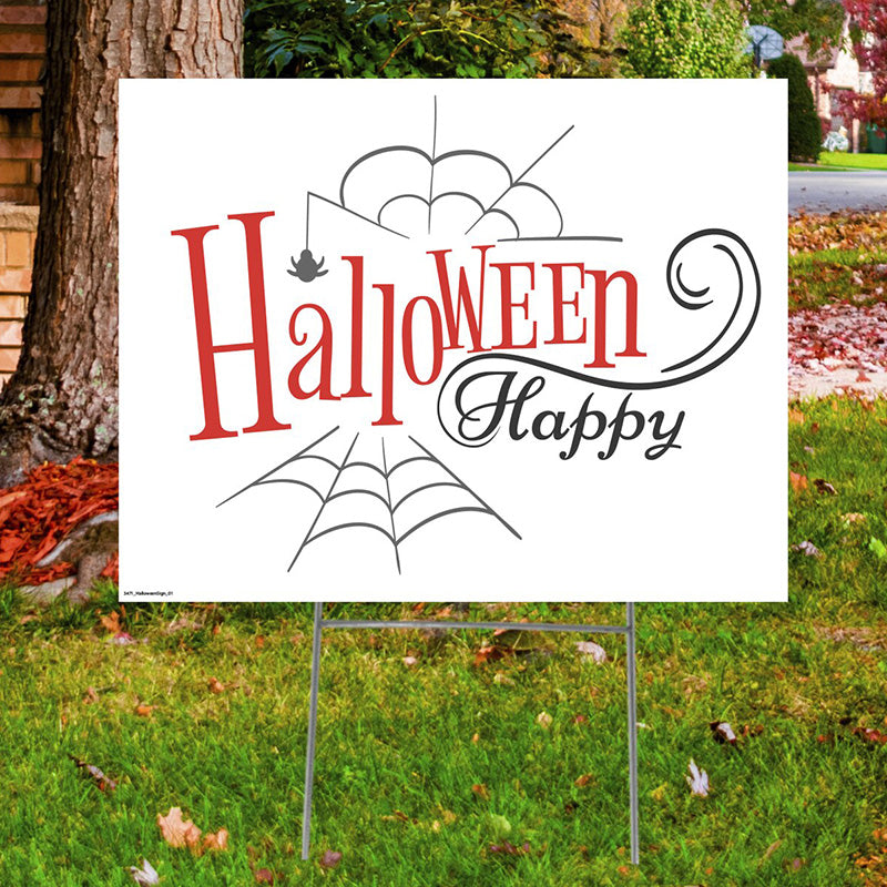 HAPPY HALLOWEEN SPIDER'S WEB Plastic Outdoor Yard Sign Standup Standee ...