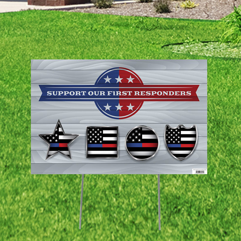 SUPPORT FIRST RESPONDERS Plastic Outdoor Yard Sign Standup Standee ...